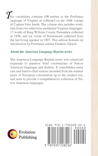 A Vocabulary of Powhatan (American Language Reprints)