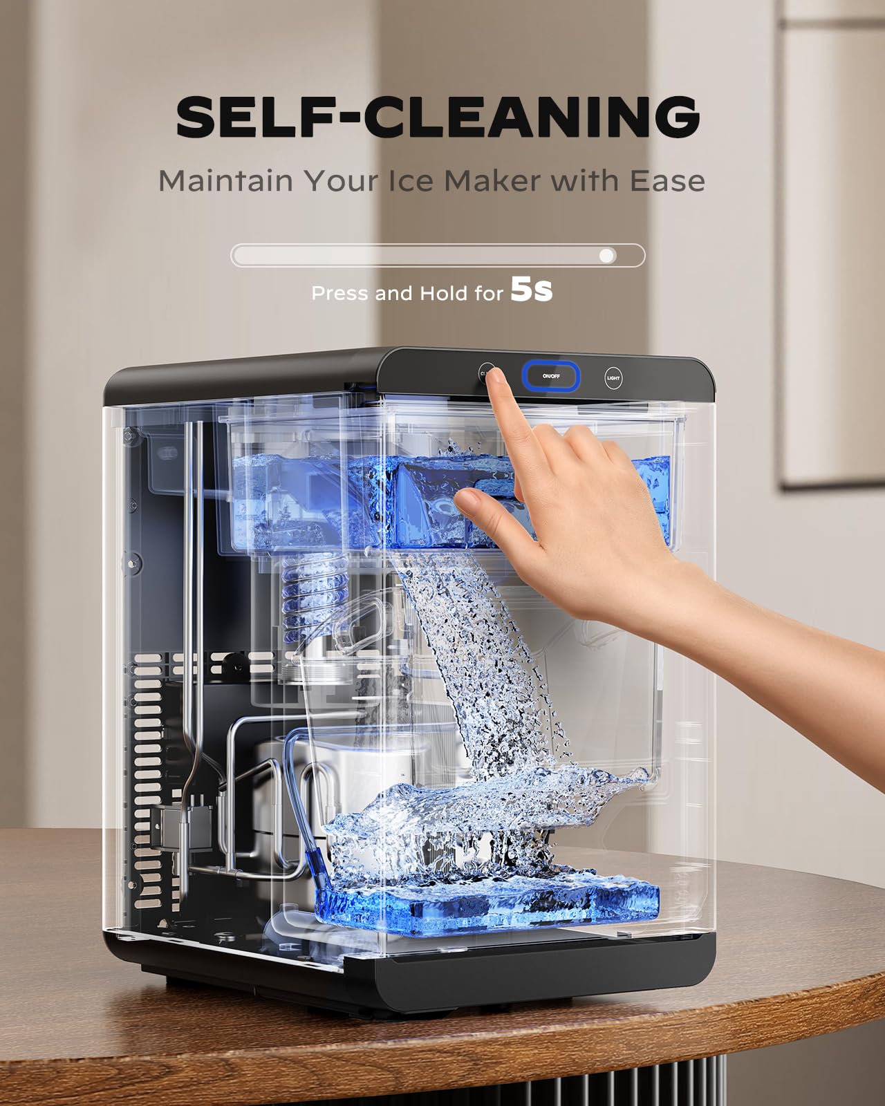 Silonn Nugget Ice Maker Countertop, Pebble Ice Maker Nugget, 44lbs Crushed Ice in 24h, Pull-Out Water Tank and Removable Ice Basket for Home, Kitchen, Stainless Steel