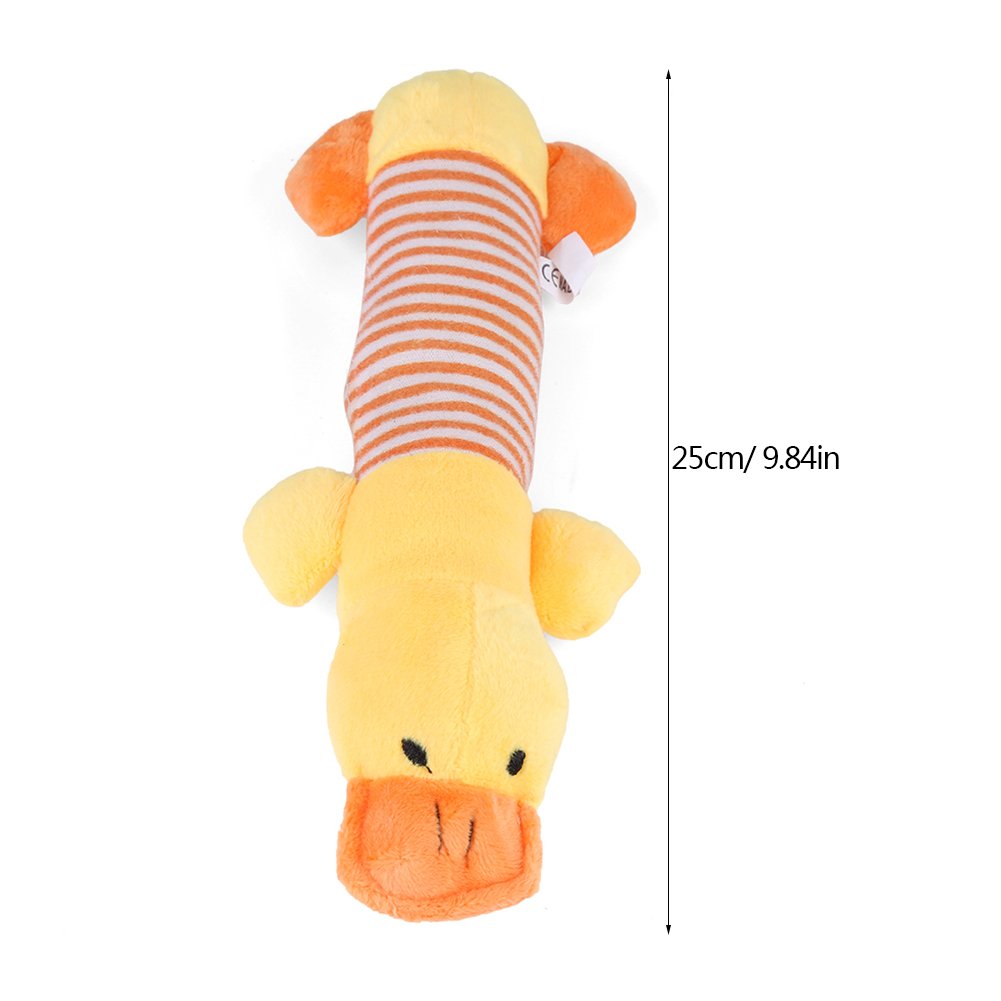 FILFEEL Dog Squeaky Toys, Pet Chew Toy Plush Skin Stuffless and Sound Fun Animal Shape Types Tug & Interactive for Gift(Yellow Duck)