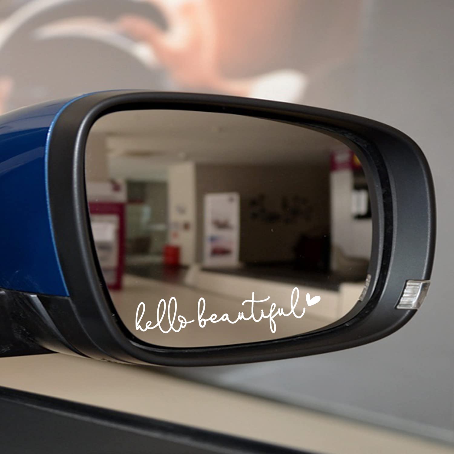 3x Hello Beautiful Rearview Mirror Decal, Vanity Mirror Stickers, Rear View Mirror Vinyl Decal, Car Accessories Gifts, Car Decal For Women, Car Window Decal, Self Affirmations Decal
