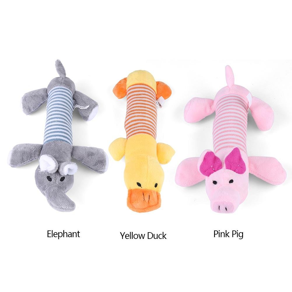 FILFEEL Dog Squeaky Toys, Pet Chew Toy Plush Skin Stuffless and Sound Fun Animal Shape Types Tug & Interactive for Gift(Yellow Duck)