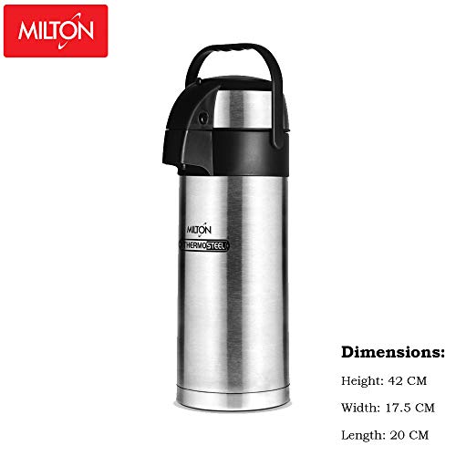 Milton Beverage Dispenser 3500 Hot Water Airpot with Pump Flask to Keep Drinks 24 Hours Hot and Cold, 3580 ml Double Walled Insulated and Lightweight Lab tested Thermos Perfect for Coffee and Tea