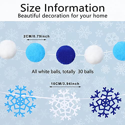 Silver Glitter Let It Snow Banner Winter Snowflake Garland Banner Wool Felt Ball Garland Pom Pom Garland for Christmas Holiday Party Decorations