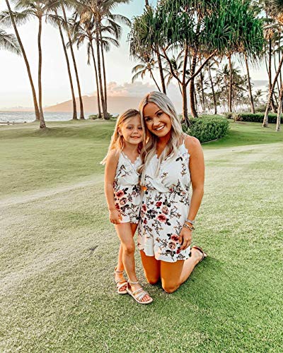 IFFEI Mommy and Me Matching Jumpsuit Outfits Floral Printed V Neck Romper Beachwear White 6-7 Years