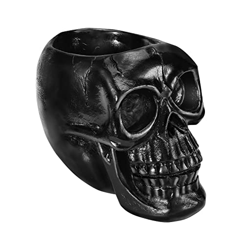 Tofun Black Skull Face Pen Holder Pencil Holder,Makeup Brush Storage Holder,Resin Pencil Cup Stationery Storage for Desktop,Resin Plant Pot,Decorative Skeleton Head Halloween Decor