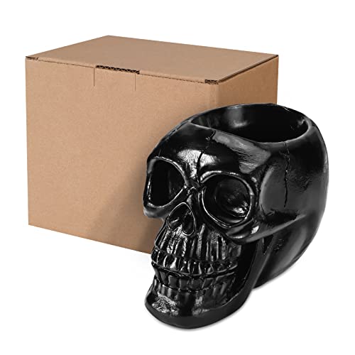 Tofun Black Skull Face Pen Holder Pencil Holder,Makeup Brush Storage Holder,Resin Pencil Cup Stationery Storage for Desktop,Resin Plant Pot,Decorative Skeleton Head Halloween Decor