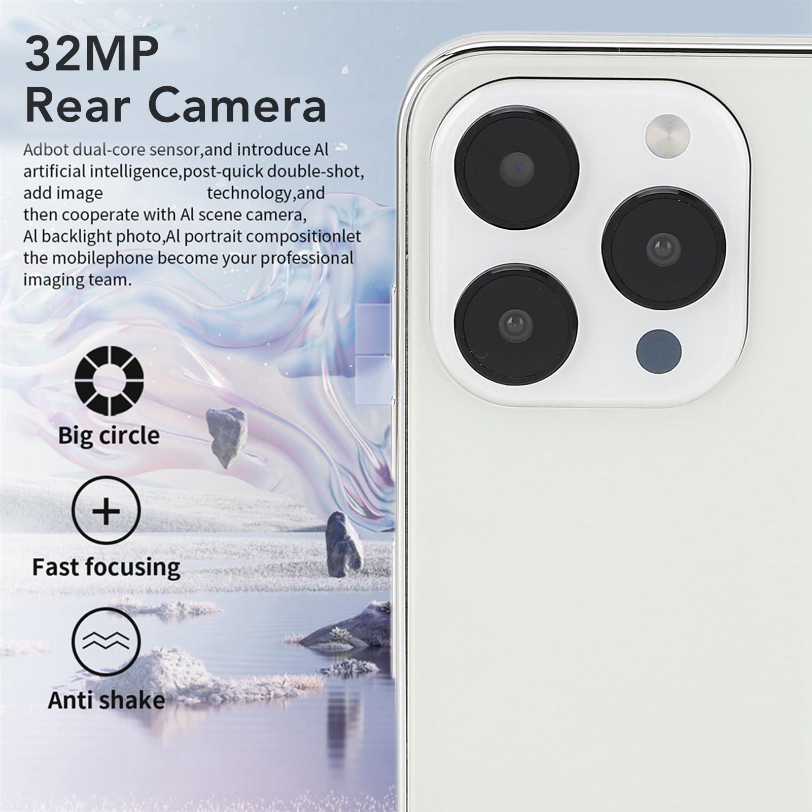 Yunseity I14 Promax Unlocked Cell Phone,6.6in HD Screen 3G Unlocked Smartphone for Android 10,4GB 64GB ROM,Dual SIM Cell Phone 2.4G ,5000mAh Battery,24MP 32MP Camera (White)