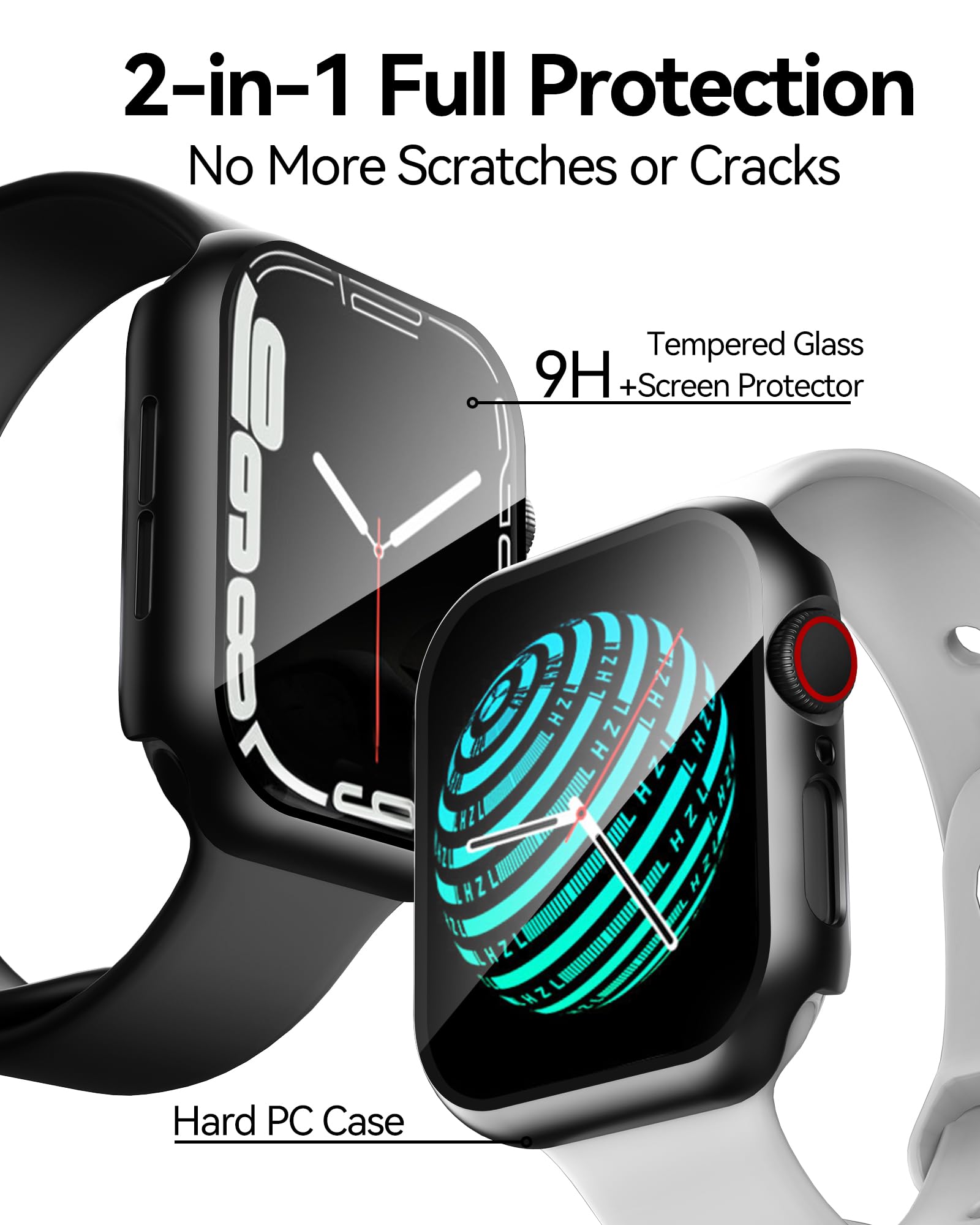 Smiling 2 Pack Case Built in Tempered Glass Screen Protector Compatible with Apple Watch SE 2/SE/Series 6/Series 5/Series 4 44mm, Hard PC Case Overall Protective Cover- Black