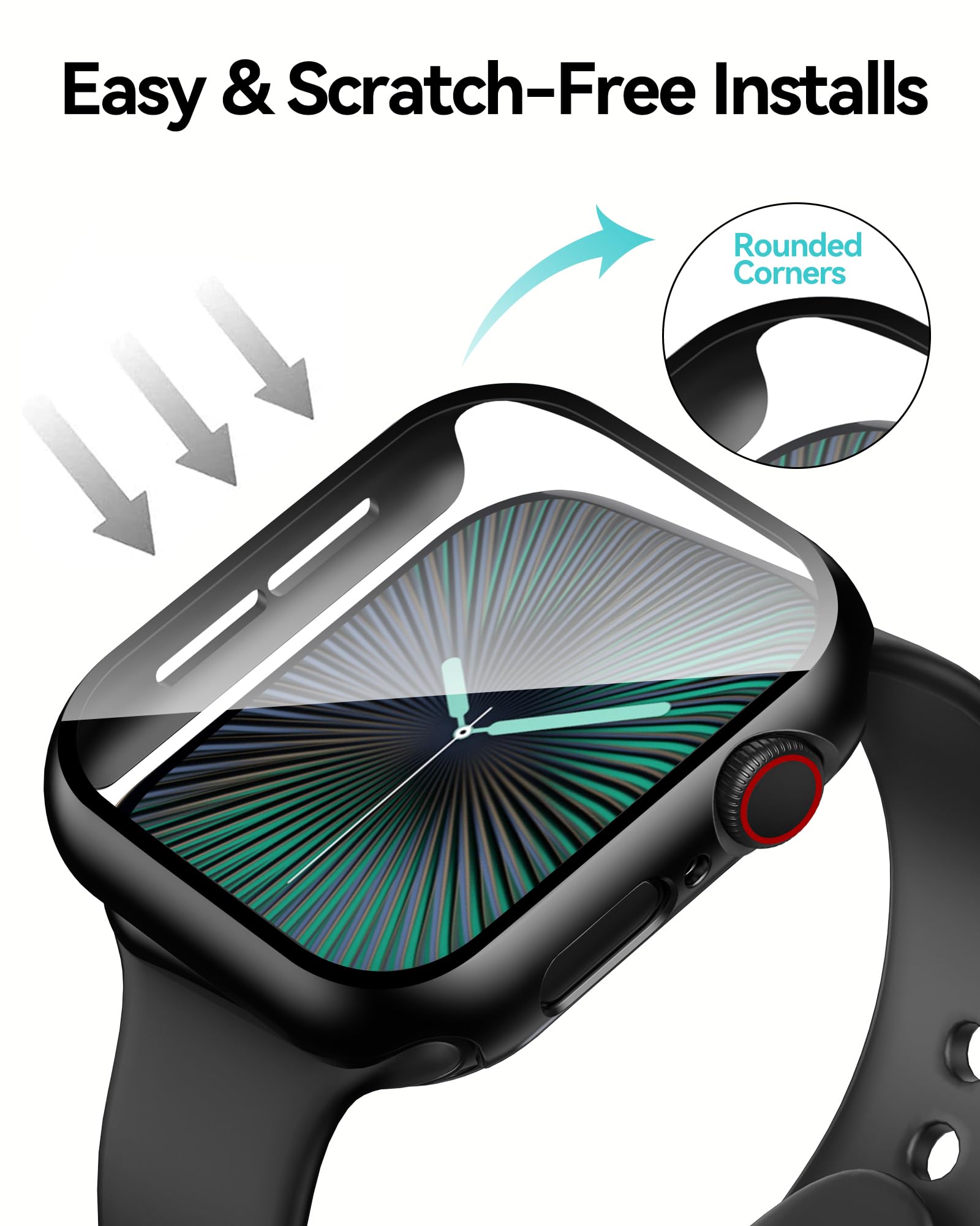 Smiling 2 Pack Case Built in Tempered Glass Screen Protector Compatible with Apple Watch SE 2/SE/Series 6/Series 5/Series 4 44mm, Hard PC Case Overall Protective Cover- Black