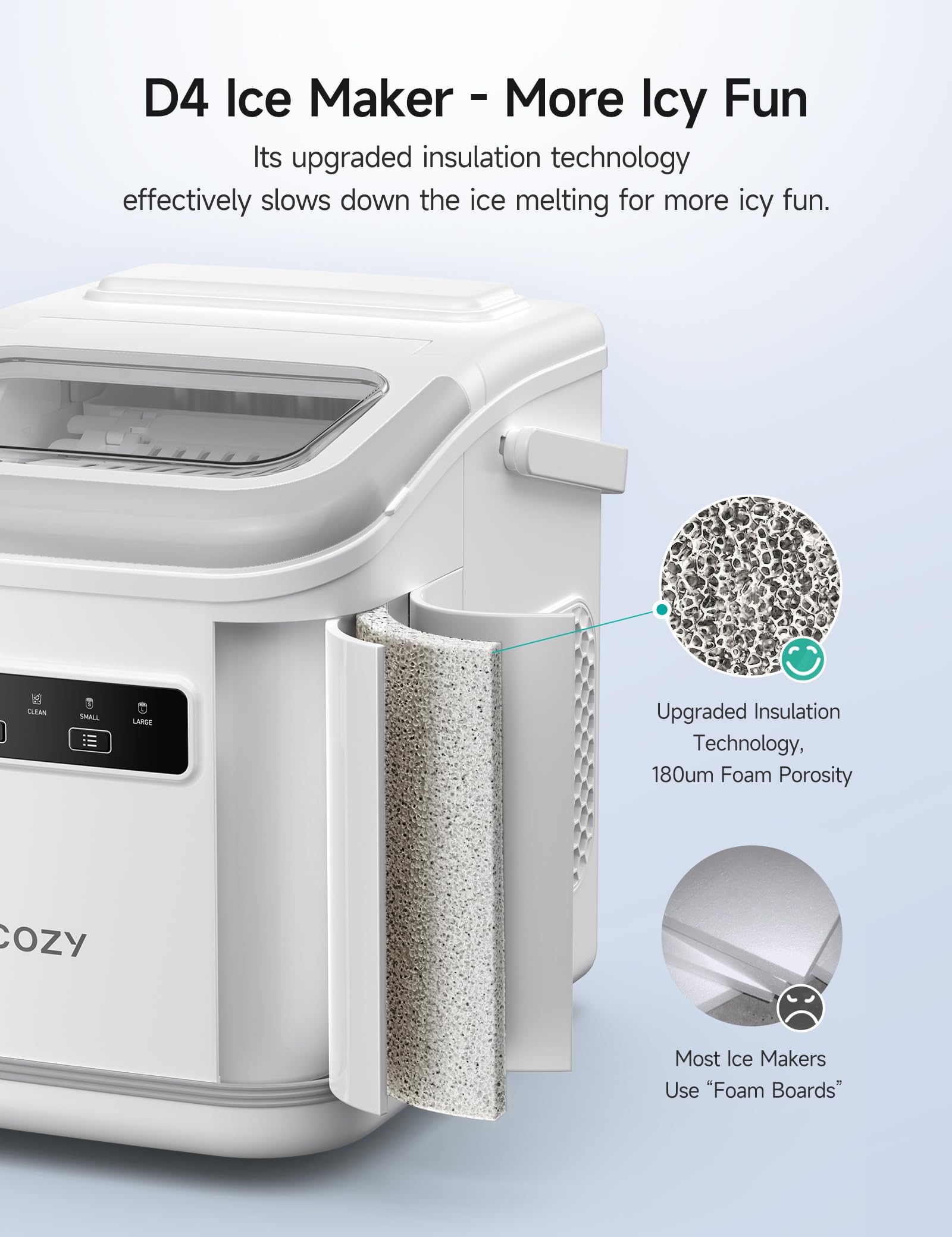HiCOZY Countertop Ice Maker with Handle, Ice in 6Mins, 26 lbs/Day, Portable Ice Maker Machine with Self-Cleaning for Apartment/Under Cabinet/Kitchen/Office/Camping/RV/Home Bar(White)