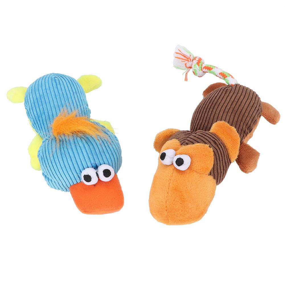 Zerodis 2PCS Squeaky Stuffed Pet Dog Toys Chew Toy with Squeakers Soft Plush Duck Monkey Sound Toys for Puppies Teething Small Medium Large Dogs