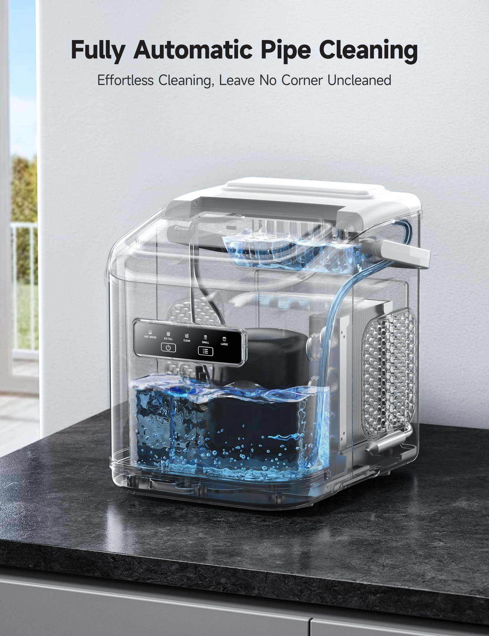 HiCOZY Countertop Ice Maker with Handle, Ice in 6Mins, 26 lbs/Day, Portable Ice Maker Machine with Self-Cleaning for Apartment/Under Cabinet/Kitchen/Office/Camping/RV/Home Bar(White)