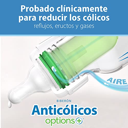 Dr. Brown's Natural Flow Anti-Colic Options+ Narrow Baby Bottle, 4 oz/120 mL, with Level 1 Slow Flow Nipple, 0m+, 4 Bottles