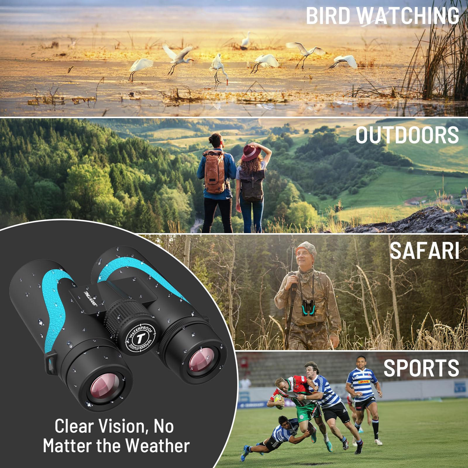 15x55 HD Binoculars for Adults High Powered, Large View Binoculars BAK4 Prism Waterproof Binoculars -Lightweight Binoculars for Bird Watching Hiking Travel Cruise Trip with Phone Adapter(Blue)