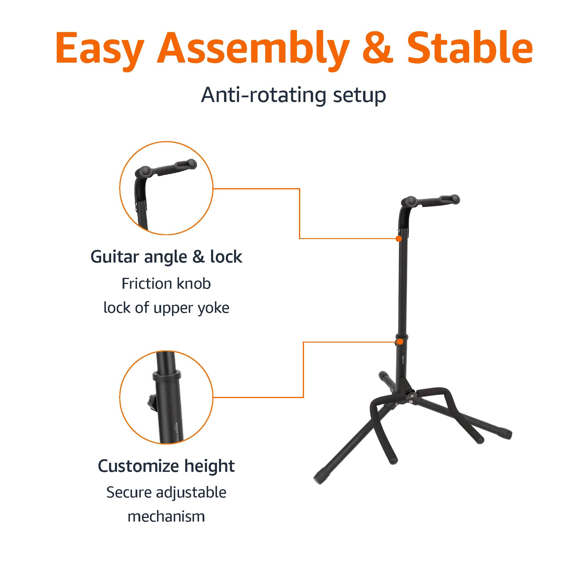 Amazon Basics Guitar Stand, Neck Support - For Home, Music Stores, Recording Studios, Display & Storage, Black