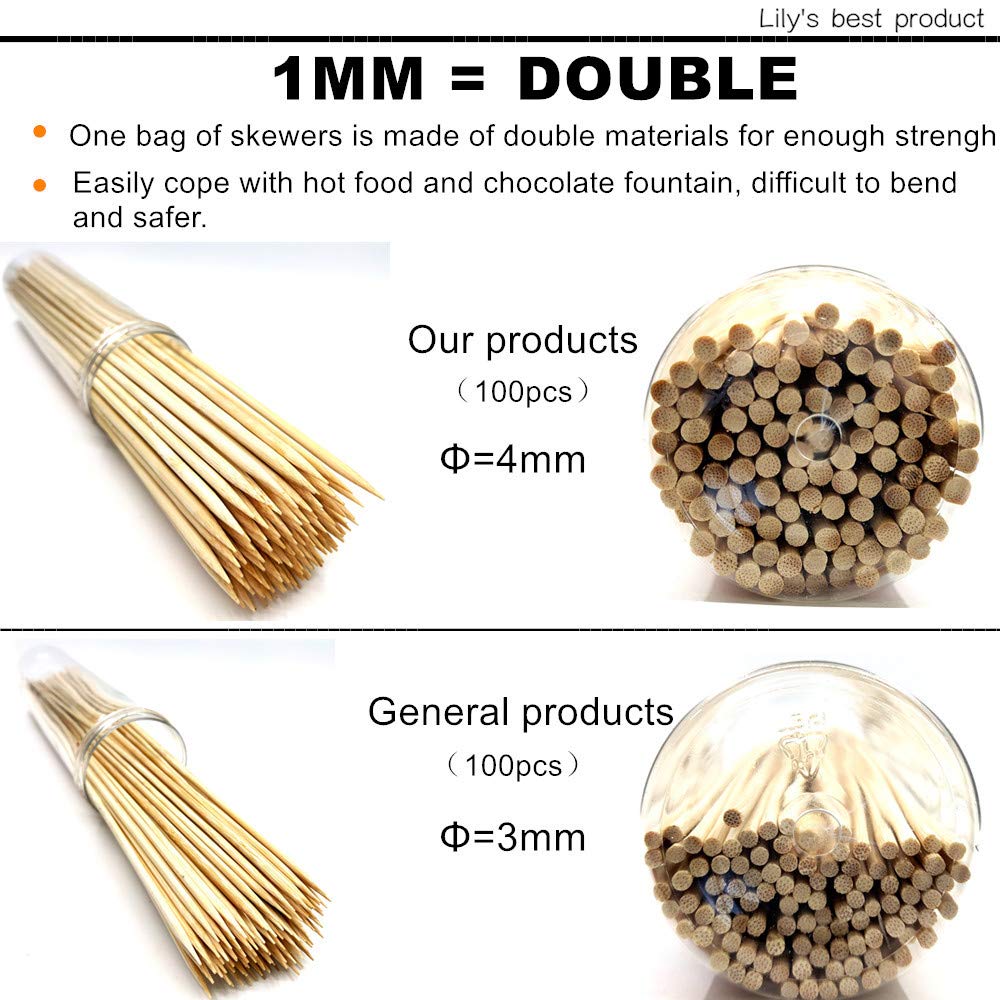 HOPELF 12" Natural Bamboo Skewers for BBQ,Appetiser,Fruit,Cocktail,Kabob,Chocolate Fountain,Grilling,Barbecue,Kitchen,Crafting and Party. Φ=4mm, More Size Choices 6"/8"/10"/14"/16"/30"(100 PCS)