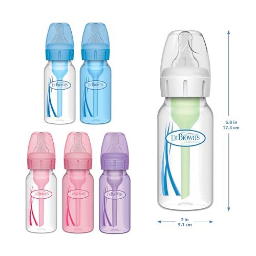 Dr. Brown's Natural Flow Anti-Colic Options+ Narrow Baby Bottle, 4 oz/120 mL, with Level 1 Slow Flow Nipple, 0m+, 4 Bottles