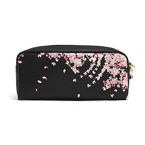 ALAZA Cute Pencil Case Flying Plum Cherry Blossom Petals Flowers Pen Cases Organizer PU Leather Comestic Makeup Bag Make up Pouch, Back to School Gifts