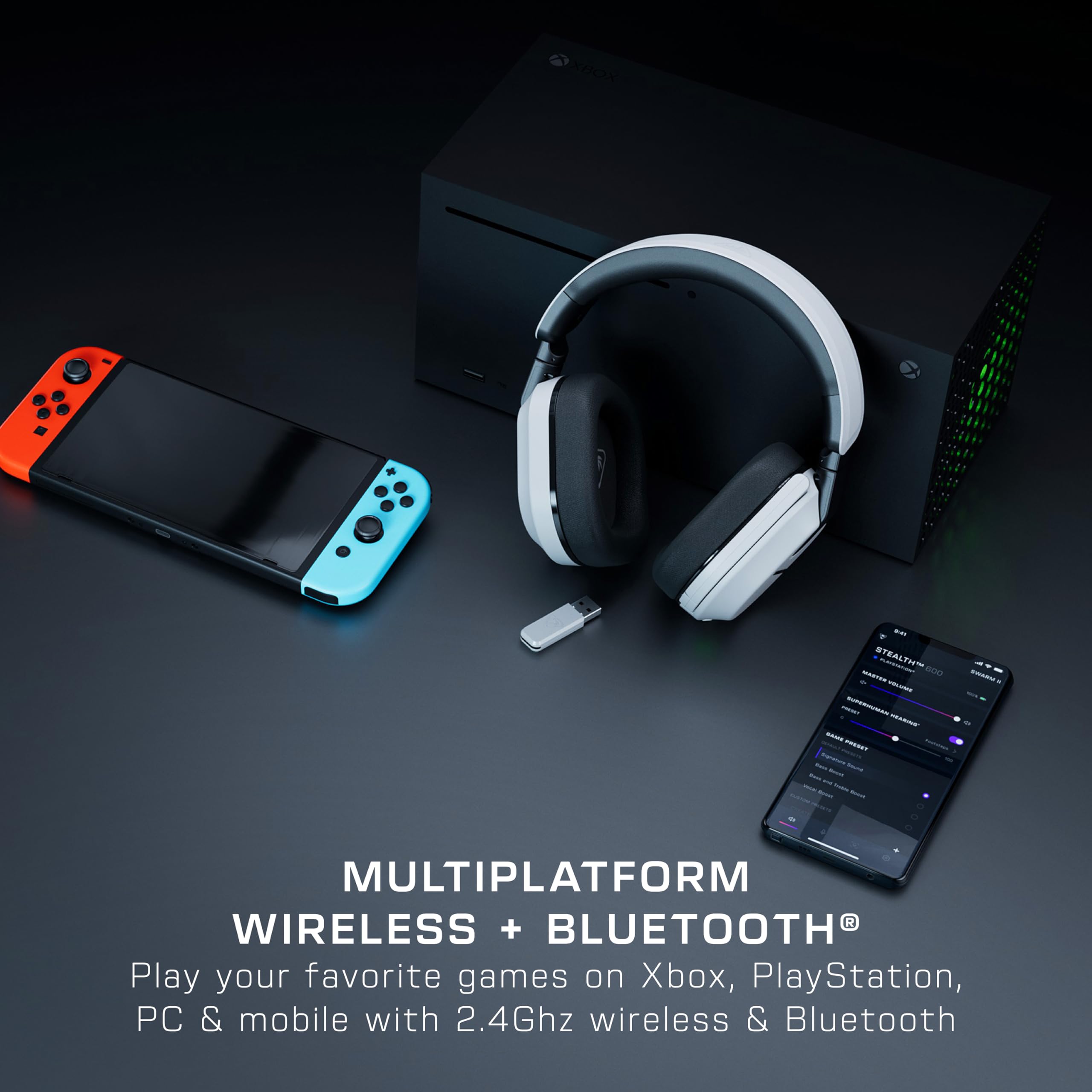 Turtle Beach Stealth 600 Wireless Multiplatform Amplified Gaming Headset for Xbox Series X|S, Xbox One, PC, PS5, PS4, & Mobile – Bluetooth, 80-Hr Battery, Noise-Cancelling Mic – White