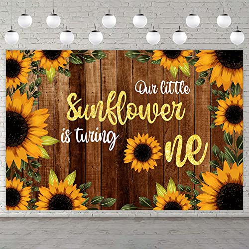Our Little Sunflower is Turning One Rustic Wood Banner Backdrop Sunflowers Flowers Fall Theme Party Decor Decorations for Autumn Holiday Festival Girls Boys 1st Birthday Party Baby Shower Supplies