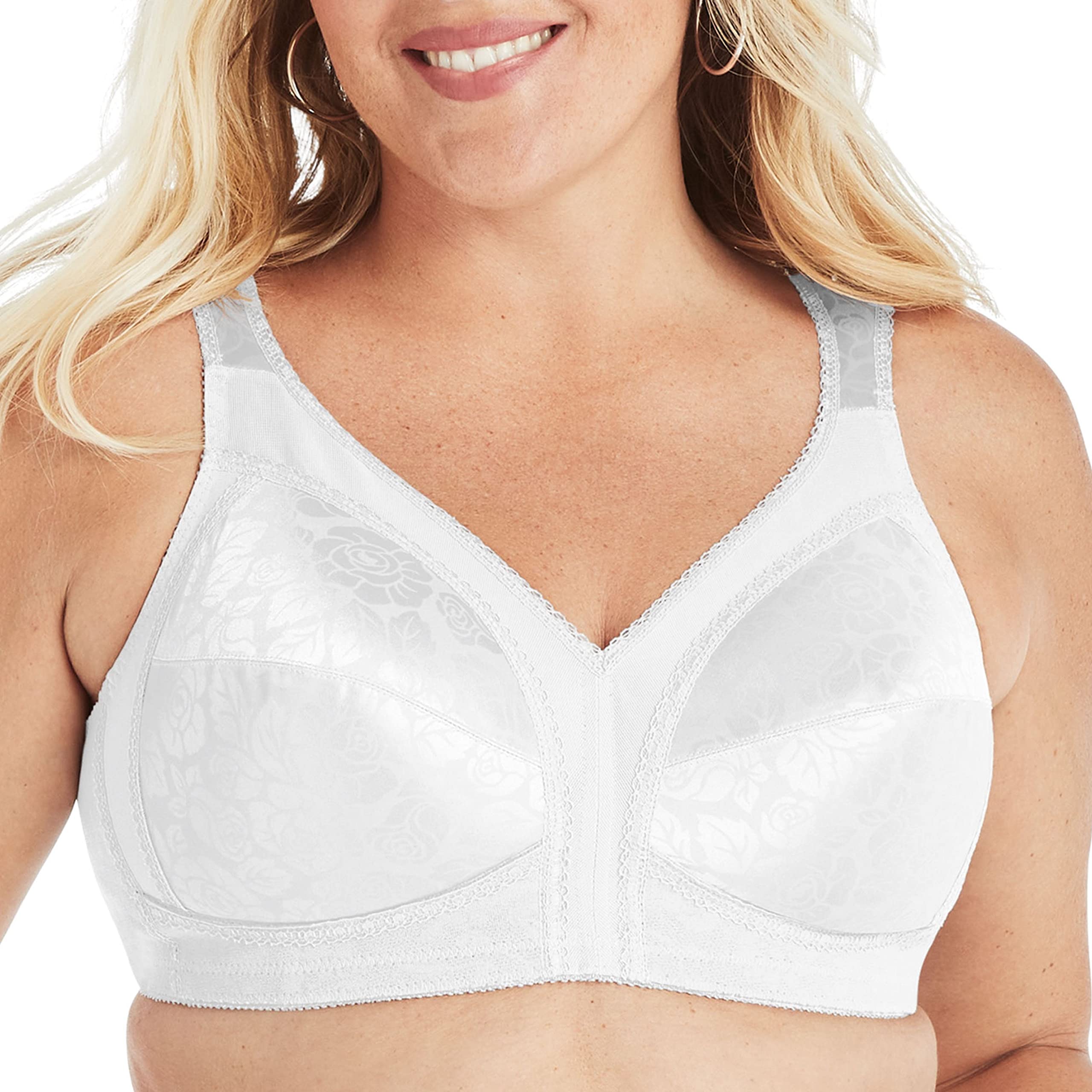 PLAYTEX Womens 18 Hour Comfort-strap Wireless Bra, Full-coverage With 4-way Trusupport, Single & 2-pack Bras, White, 42DD US