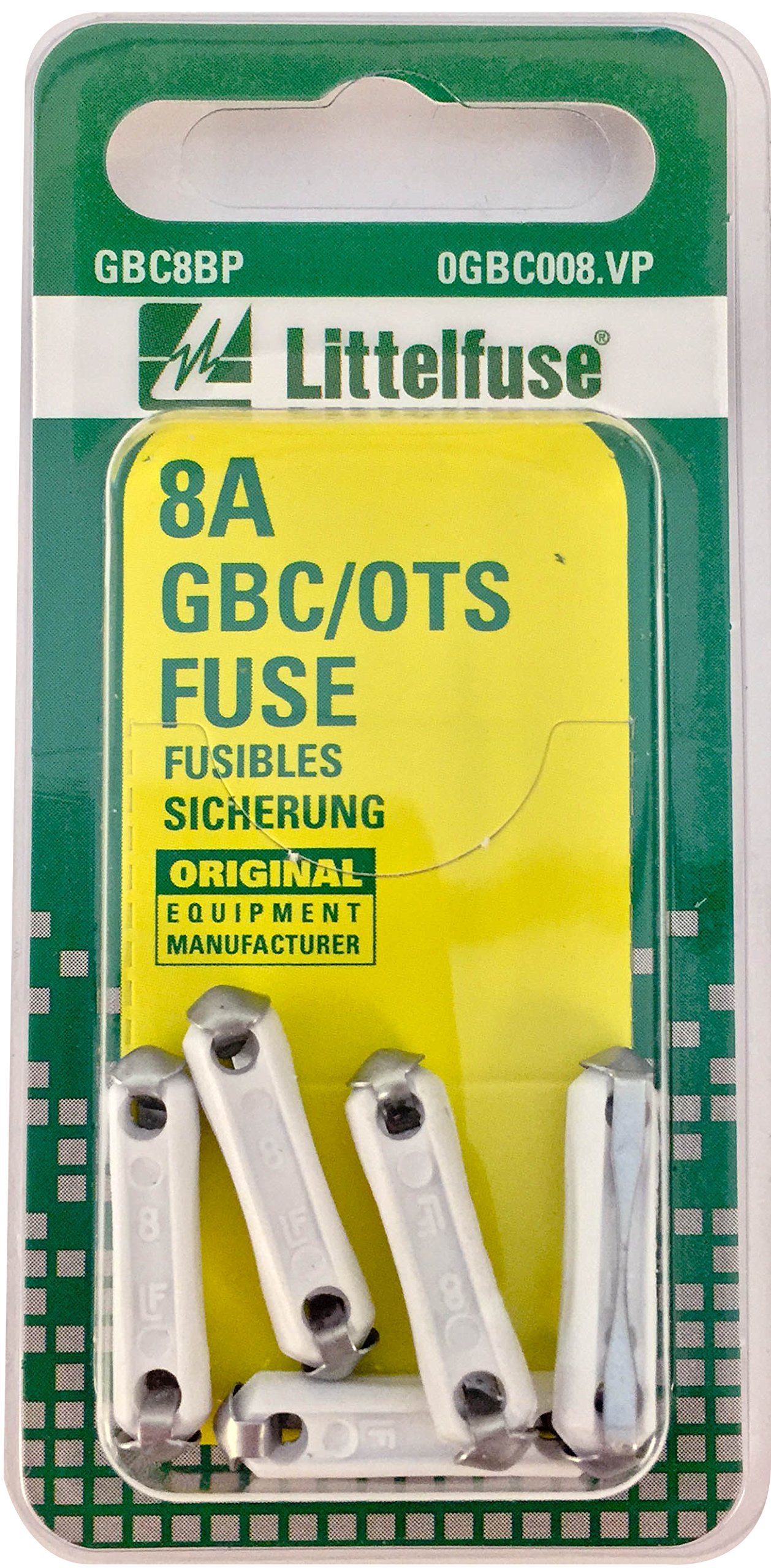 Littelfuse 0GBC008.VP GBC Ceramic 32 Volt 8 Amp Carded Fuse, (Pack of 5)