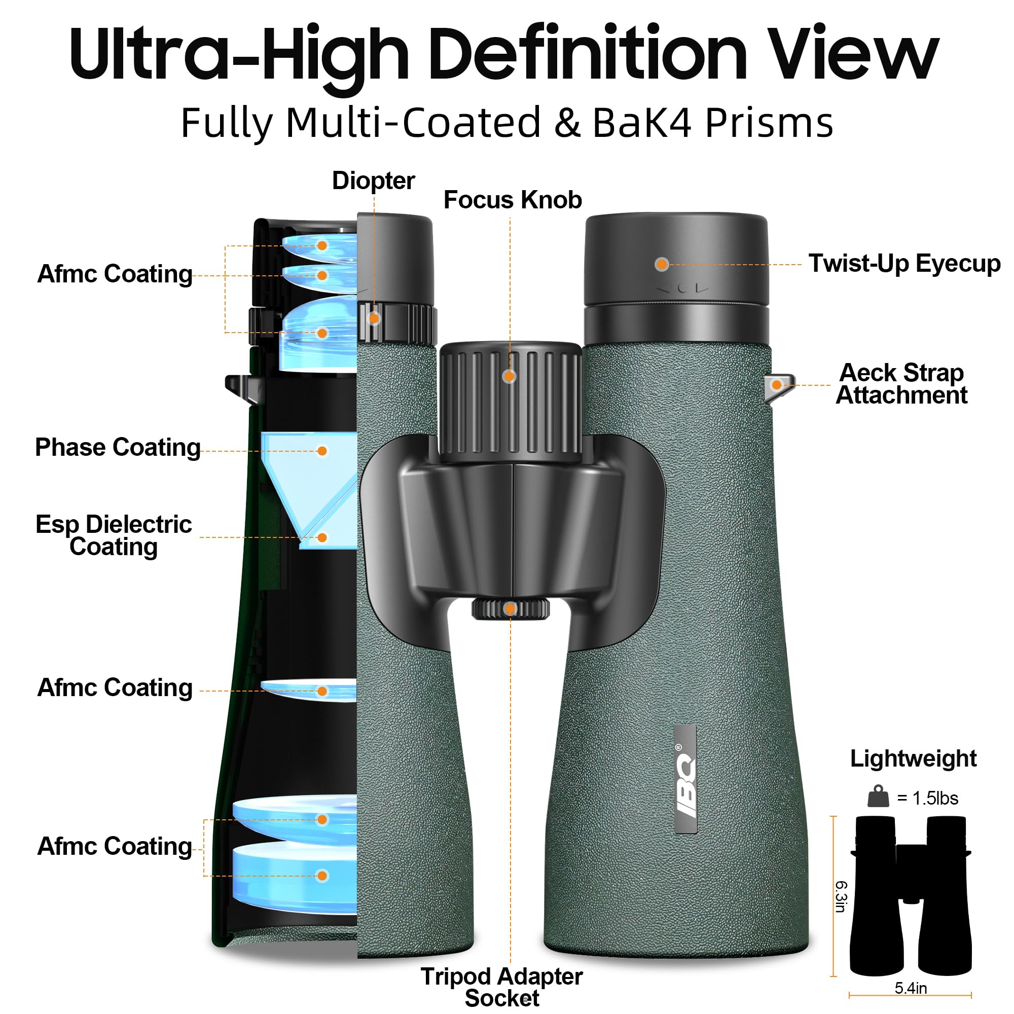 12x50 UHD Binoculars for Adults High Powered with Upgraded Phone Adapter - Large View, Lightweight, IPX7 Waterproof - Binoculars for Hunting Bird Watching Travel Cruise