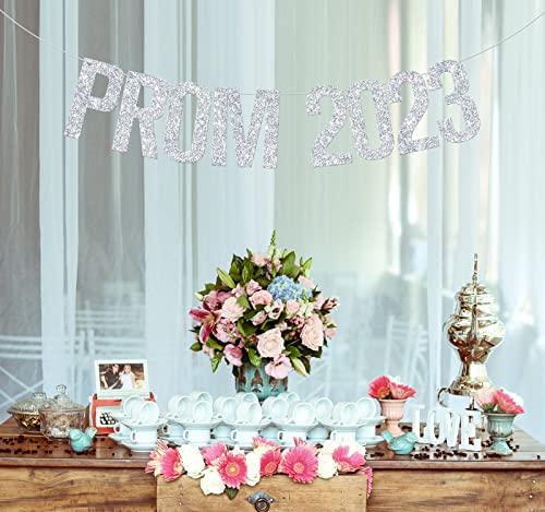 Prom 2023 Banner, Prom Night Decor, 2023 Graduation Decorations, Class of 2023 Grad Party Decorations Supplies Silver Glitter