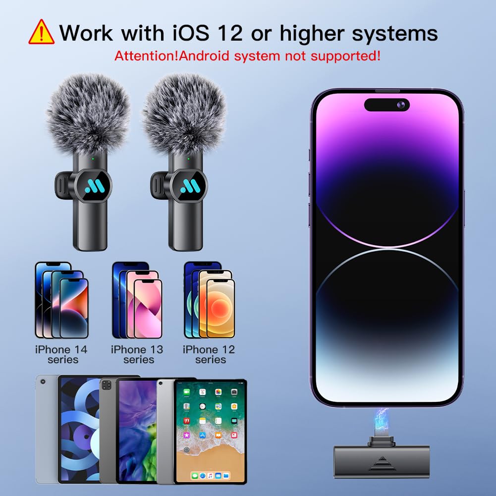 Leettus 2pcs Lavalier Wireless Microphone for iPhone iPad Video Recording,Mini Microphone for Game Live Streaming,Interviews,YouTube,TikTok,Vlog(Not Applicable for iPhone USB-C Interface)