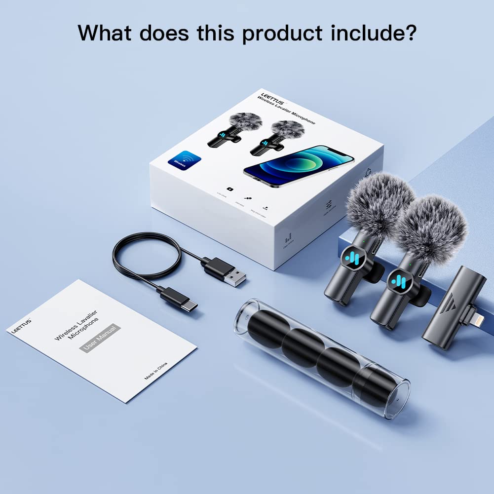 Leettus 2pcs Lavalier Wireless Microphone for iPhone iPad Video Recording,Mini Microphone for Game Live Streaming,Interviews,YouTube,TikTok,Vlog(Not Applicable for iPhone USB-C Interface)
