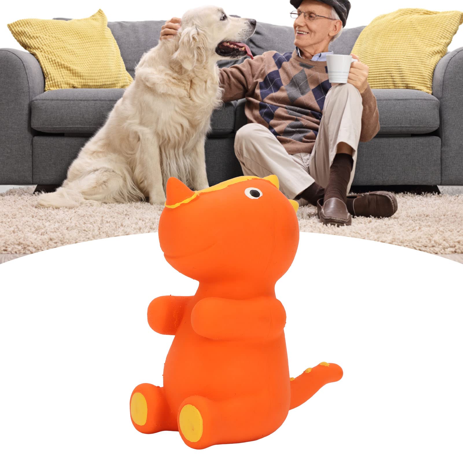 Squeaky Animal Dog to, Squeaky Dinosaur Dog Toy Palatable Interesting Latex Bite Resistant Relieve Anxiety for Pets (Orange Ceratopsian)