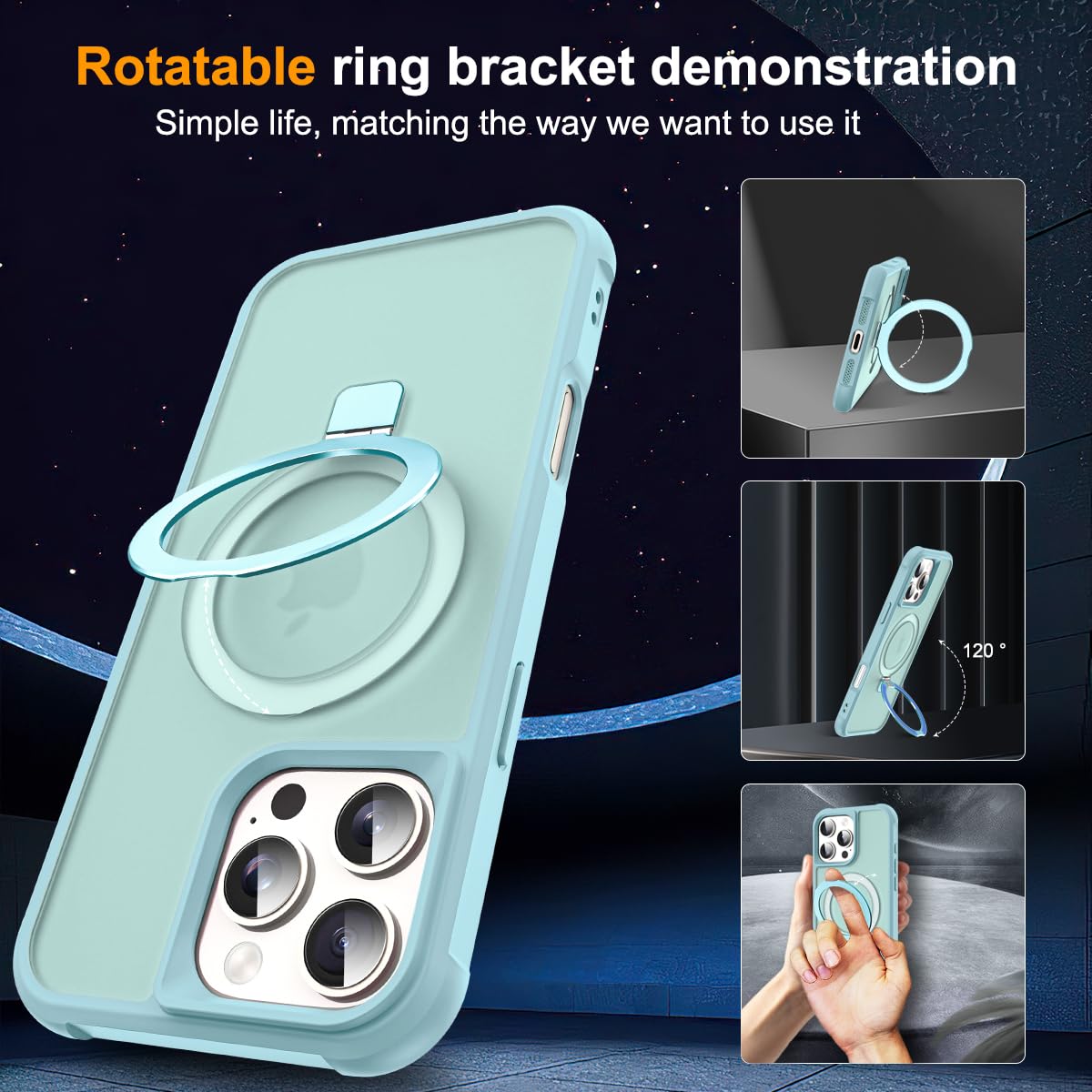 SKYLMW Compatible with iPhone 16 Pro Case with Invisible Magnetic O-Ring Stand Military-Grade Translucent Case for iPhone 16 Pro 6.3" [Compatible with Mag-Safe][Great Grip Feeling], Blue