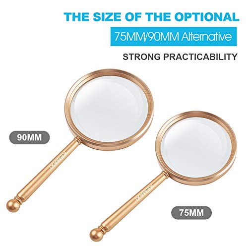 5X Handheld Magnifier with Metal Handle High Clarity Reading Magnifying Glass for Book Newspaper Maps fine Print ,Archeology,Soldering Repair,Science and Craft,Great for Seniors and Kids(90mm/3.5")
