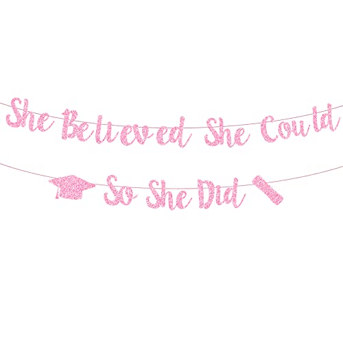 Graduation Glitter Banner, Pink Graduation Party Decorations, She Believed She Could Decorations, Glitter Graduation Sign, Congrats Grad Glitter Supplies, Congratulation Graduation Decorations