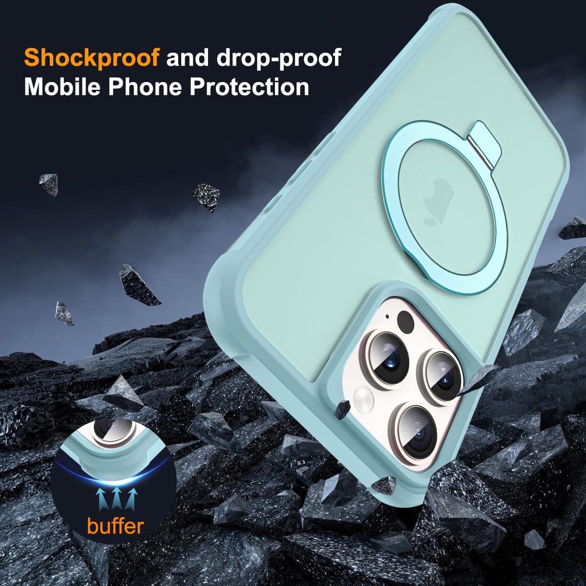 SKYLMW Compatible with iPhone 16 Pro Case with Invisible Magnetic O-Ring Stand Military-Grade Translucent Case for iPhone 16 Pro 6.3" [Compatible with Mag-Safe][Great Grip Feeling], Blue