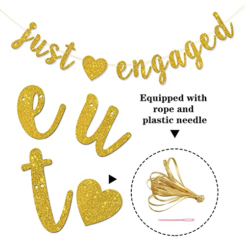 RoadSea Just Engaged Banner - Bachelorette Party Garland Supplies - Engagement - Hen Night Party Decorations - Gold Glitter