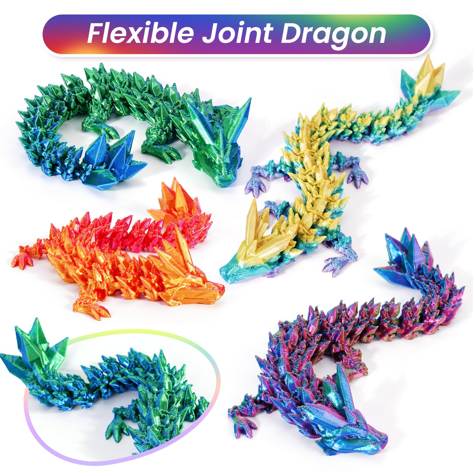 4PCS 3D Printed Easter Dragon Egg - Perfect Basket Essentials Stuffers, Prefilled Easter Eggs Filled with Toys, Articulated Crystal Dragon Fidget Toy Surprise 3D Printed Animals for Kid (4-Piece-C)
