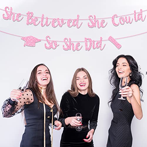 Graduation Glitter Banner, Pink Graduation Party Decorations, She Believed She Could Decorations, Glitter Graduation Sign, Congrats Grad Glitter Supplies, Congratulation Graduation Decorations
