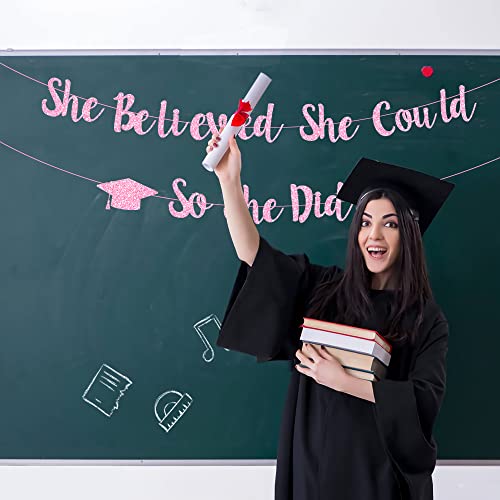 Graduation Glitter Banner, Pink Graduation Party Decorations, She Believed She Could Decorations, Glitter Graduation Sign, Congrats Grad Glitter Supplies, Congratulation Graduation Decorations