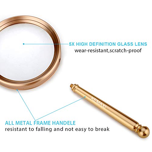 5X Handheld Magnifier with Metal Handle High Clarity Reading Magnifying Glass for Book Newspaper Maps fine Print ,Archeology,Soldering Repair,Science and Craft,Great for Seniors and Kids(90mm/3.5")