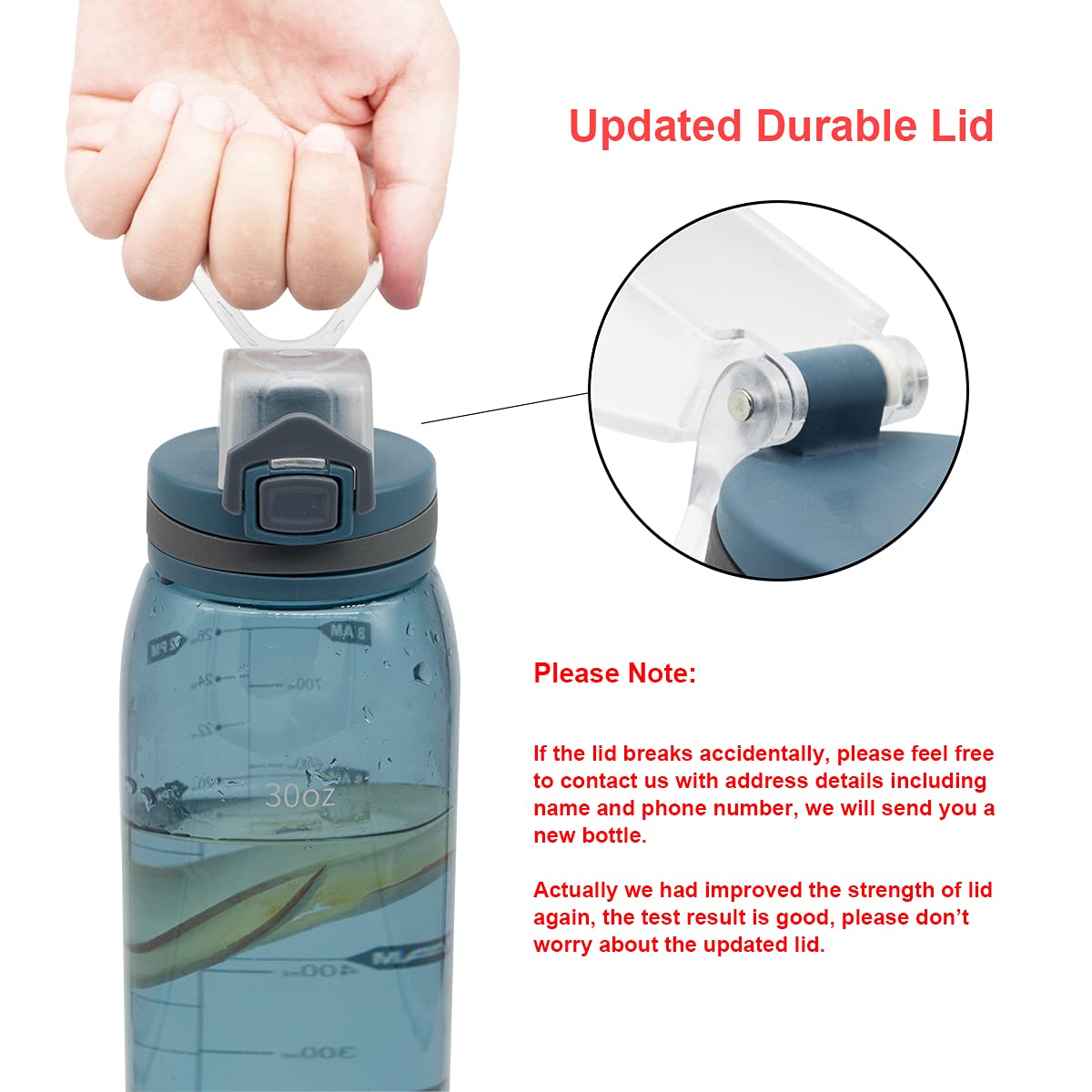 Teentumn Time Marker Water Bottle Gym, 30oz Large Durable Transparent Bottle for Workout Sport Travel Water Tracker Blue (Pack of 1)