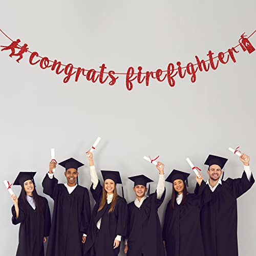 Red Glitter Congrats Firefighter Banner, So Proud of You/Class of 2023/Congrats Grad, 2023 Graduation Party Decorations
