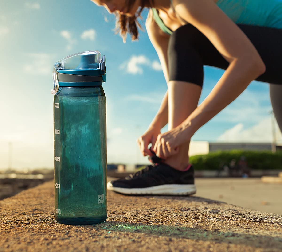 Teentumn Time Marker Water Bottle Gym, 30oz Large Durable Transparent Bottle for Workout Sport Travel Water Tracker Blue (Pack of 1)