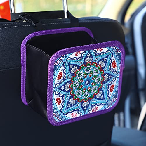 VVBAOZI 5D DIY Diamond Art Car Storage Box Organizer Foldable Multi-Function Car Storage Bins for Back Seat Crystal Rhinestones Diamond Painting Storage Bag Organizer for Car (Size:11.8"*11.8'')