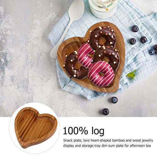 BESPORTBLE Bamboo Tray Plate Heart Shaped Plates Bamboo Dish for Snack Dessert Cookie Food (7.8 * 7.2 in)