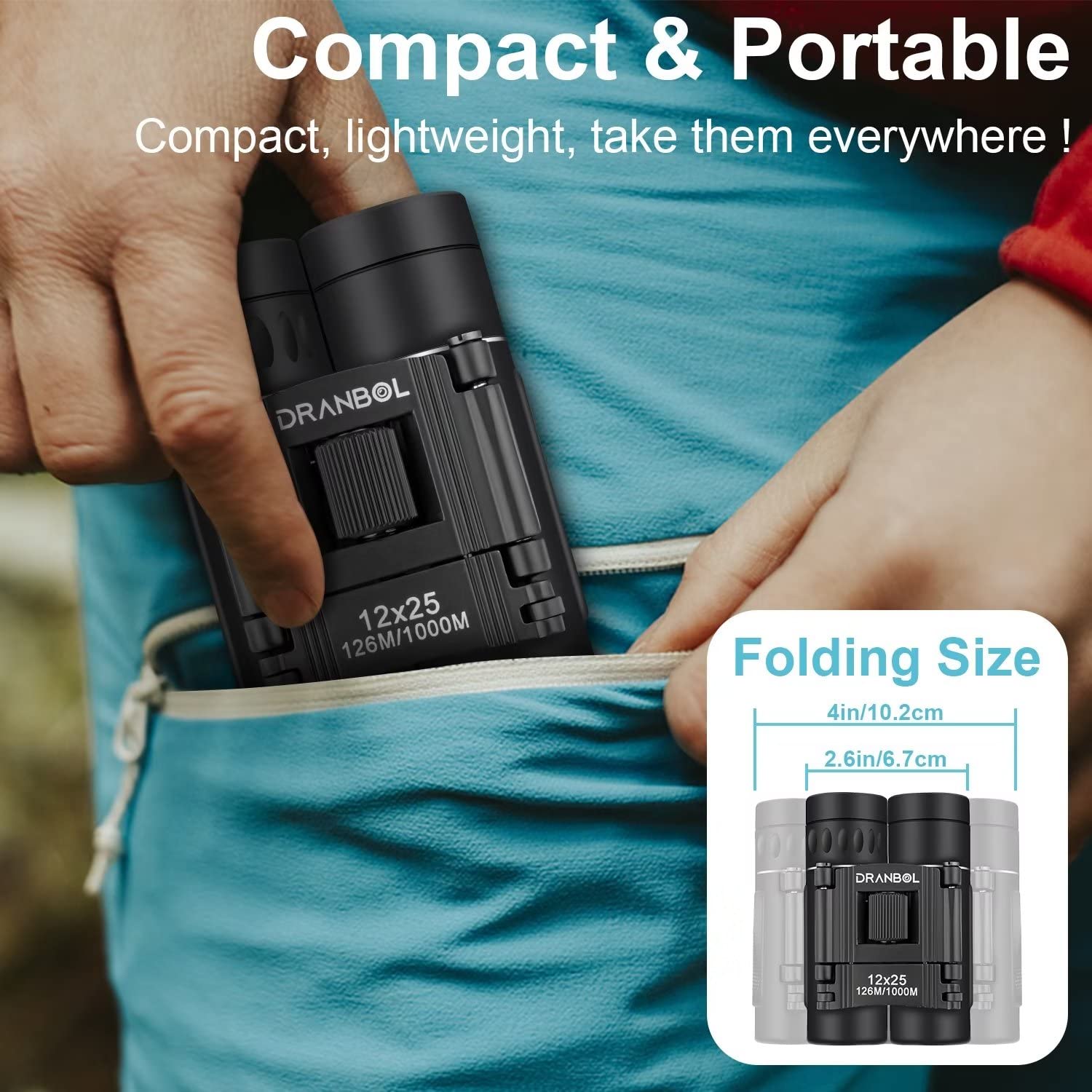 DRANBOL 12X25 Mini Pocket Binoculars for Adults Kids, Small Compact Binoculars for Bird Watching, Opera Concert