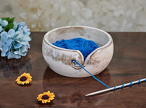 Wooden Yarn Bowl Knitting Bowl Large Crochet Yarn Holder YB01WH Handmade Crocheting Accessories and Supplies Organizer 7 x 3"