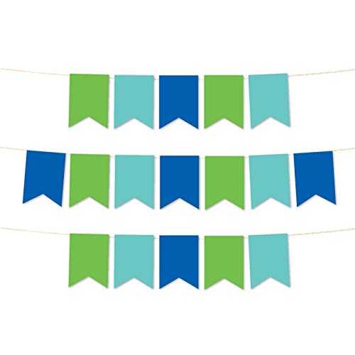 Andaz Press Hanging Pennant Banner with String, Kiwi Green, Turquoise, Royal Blue, 1-Set, 24 Pennants, Approx. 12-Feet Long, Rainbow Peacock Theme