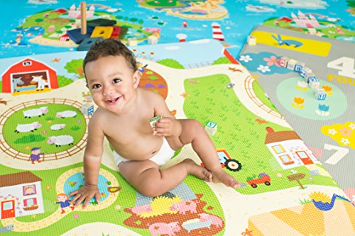 Baby Care Play Mat - Playful Collection (Busy Farm, Medium) - Play Mat for Infants β Non-Toxic Baby Rug β Cushioned Baby Mat Waterproof Playmat β Reversible Double-Sided Kindergarten Mat