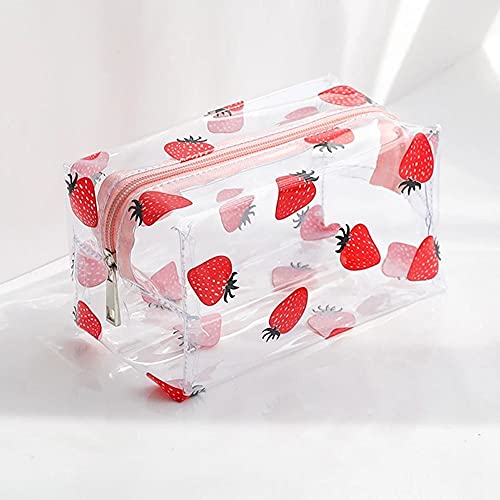 Clear Large Capacity Pencil Cases,Portable Cosmetic Makeup Bag,Fruit Printed Pencil Bag Pouch Stationery Box(red Strawberry)